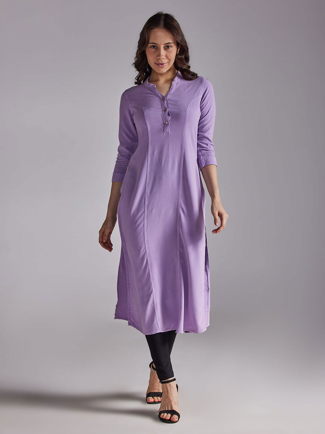 Identiti Women Solid Indo Western Tunic - Lilac.